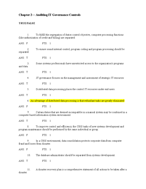 Module 2 - Quiz-Auditing and Assurance Principles-CIS environment - MULTIPLE CHOICE All of the ...