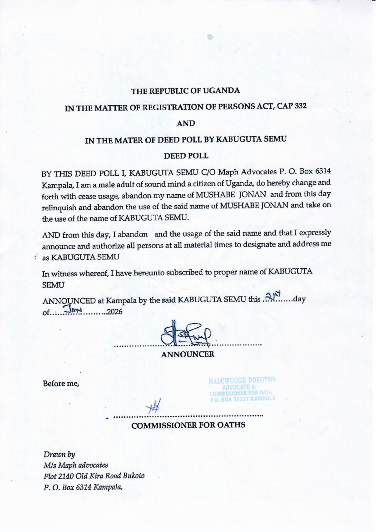 Deed Poll Registration Notes - KABUGUTA SEMU - Studocu