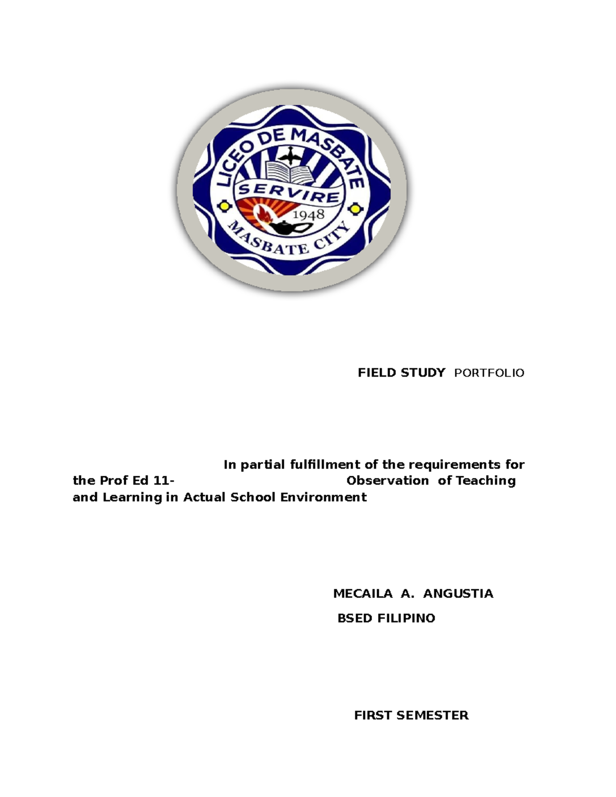 Document - To know very well this lesson plan. - FIELD STUDY PORTFOLIO ...