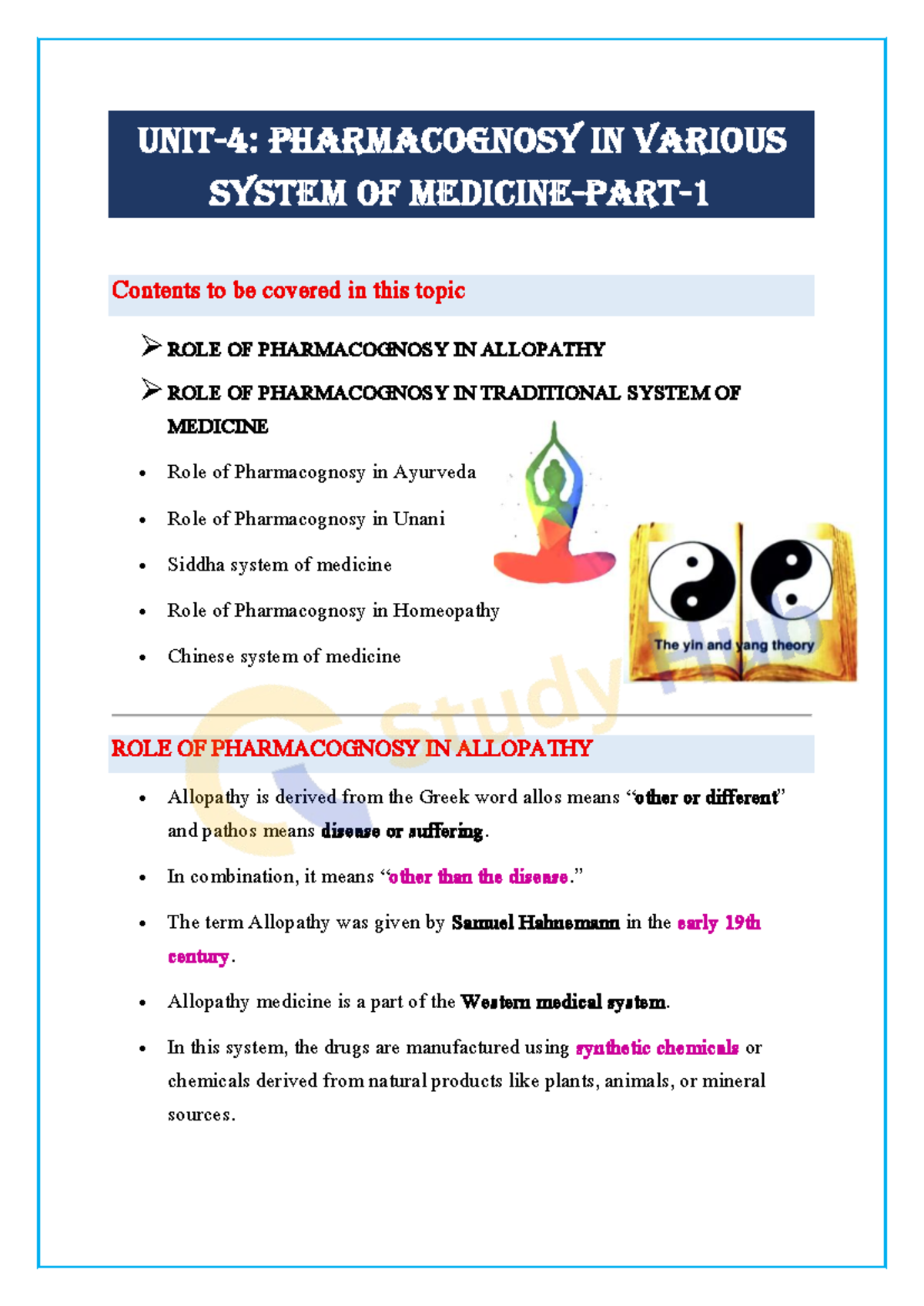 Pharmacognosy in Various Systems of Medicine - PHC 101 Unit 4 - Studocu