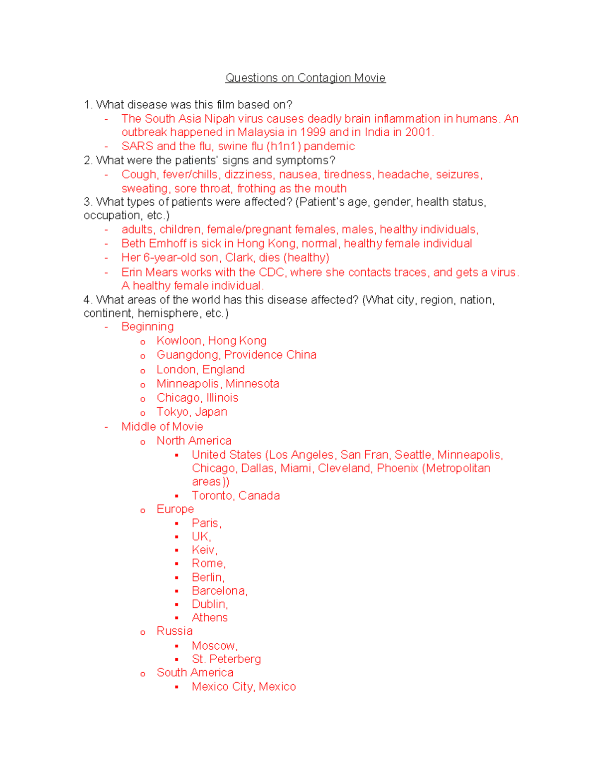 Questions on Contagion Movie completed - Questions on Contagion Movie 1 ...