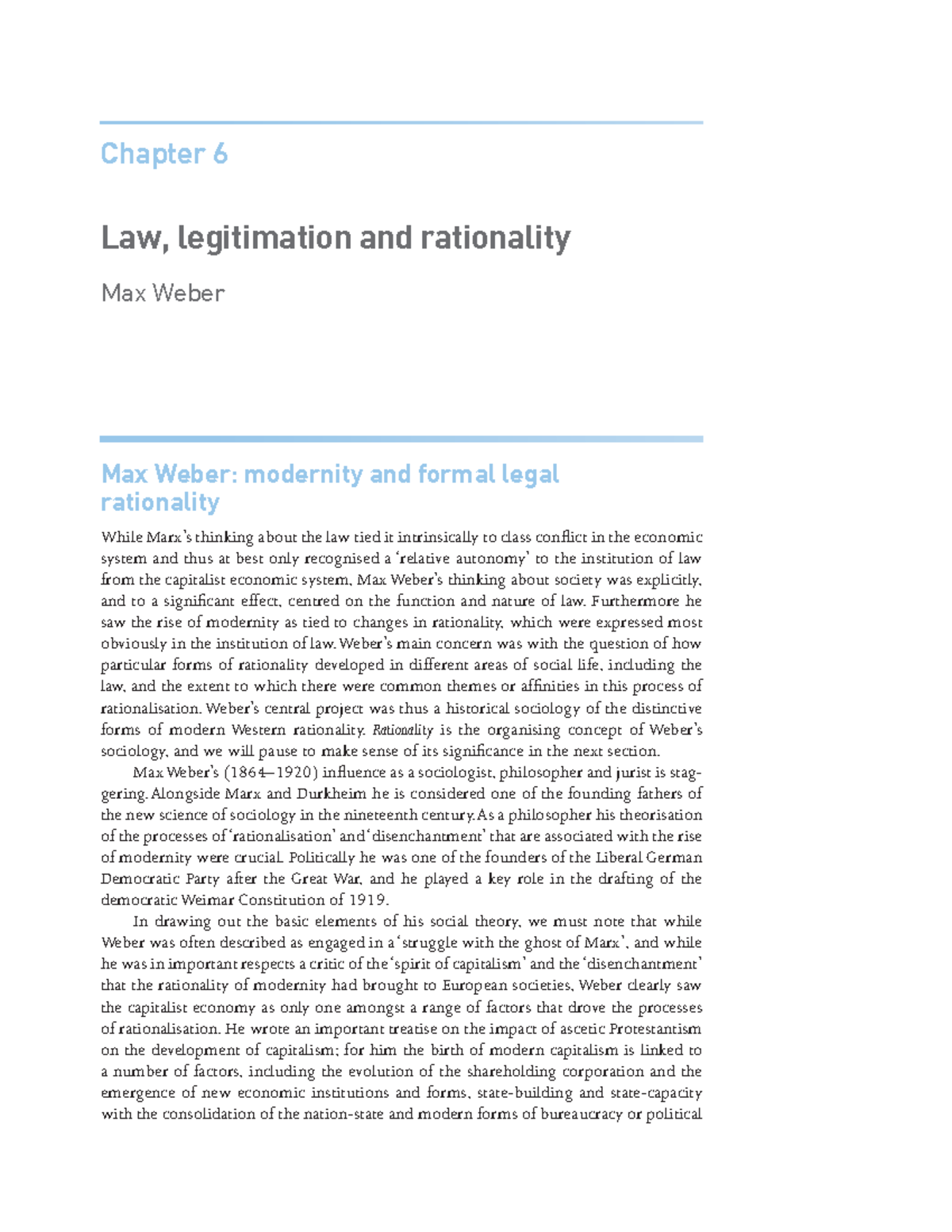 Chapter 6 - Jurisprudence - Max Weber: modernity and formal legal ...