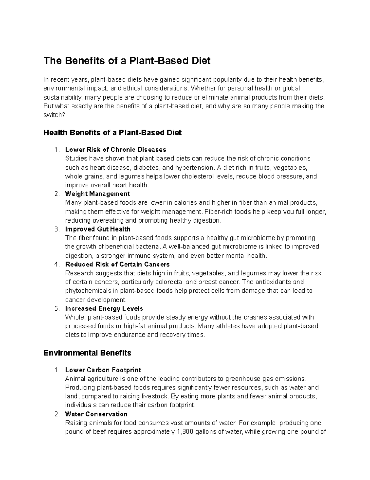 The Benefits of a Plant-Based Diet - Whether for personal health or ...