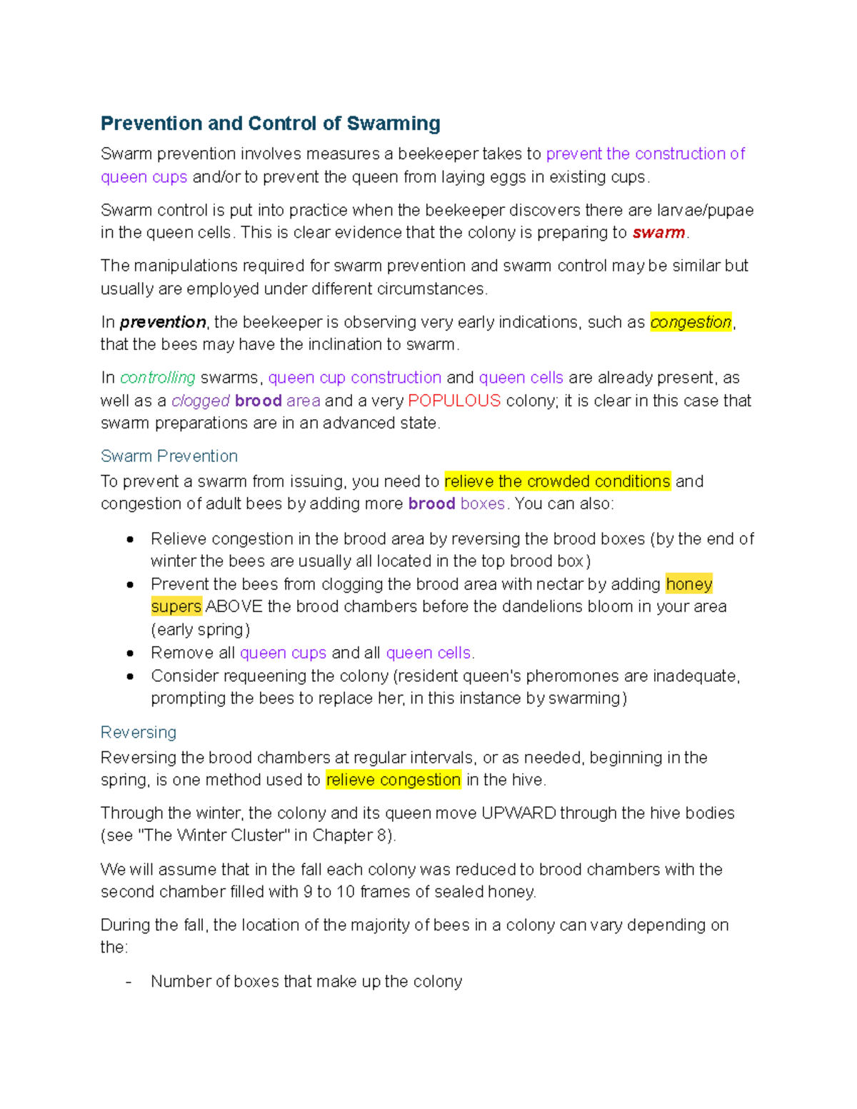 Swarm Prevention & Control in Beekeeping: Key Strategies - Studocu