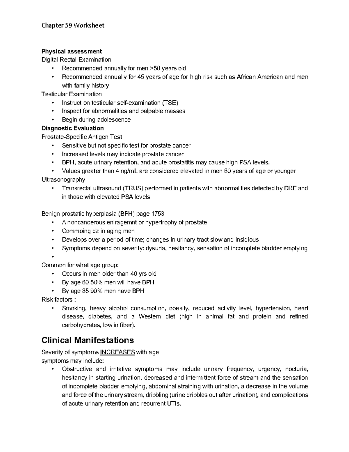 Ch53 - Lecture Notes on Prostate Health & BPH Assessment - Studocu