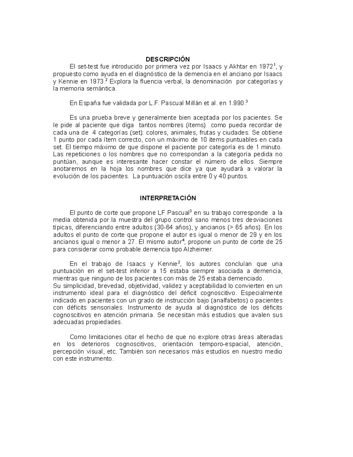 Set Test de Isaacs: Instrucciones y Validación para Diagnóstico - Studocu