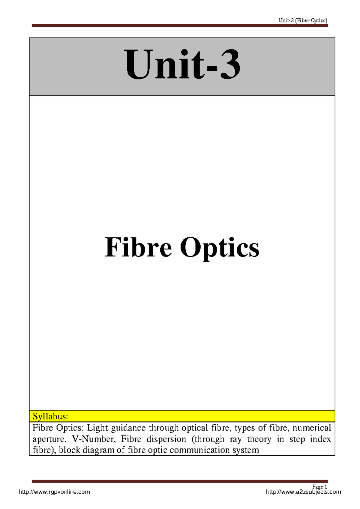 Fibre Optics Overview - Physics Unit 3 Lecture Notes - Studocu