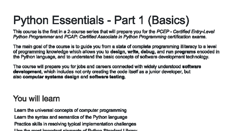 Python Essentials Part 1: Basics for PCEP Certification - Studocu