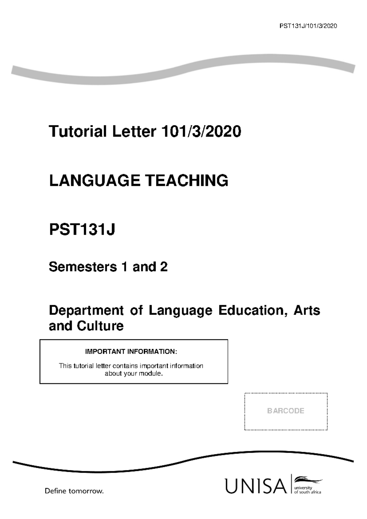 PYC2603 STUDY NOTES - PST131J/101/3/20 20 Tutorial Letter 101/3/ 2020 ...