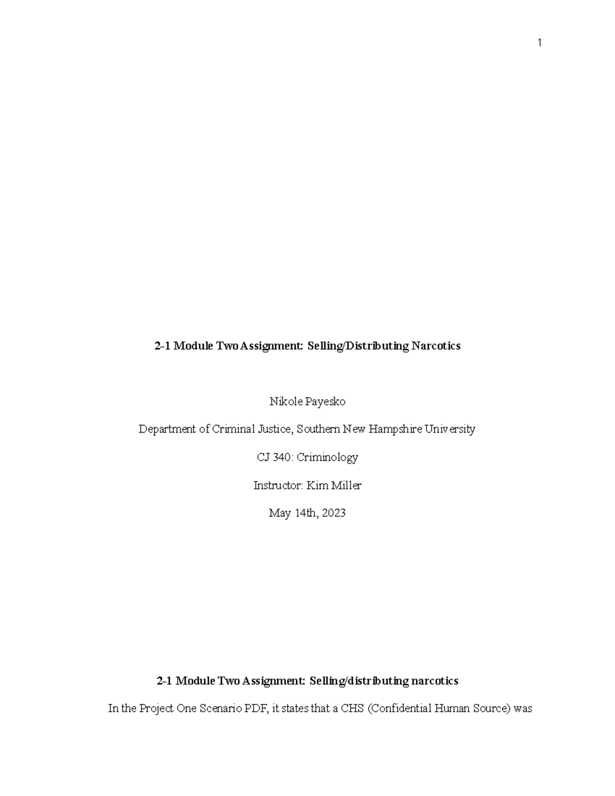 CJ 340: Module Two Assignment on Selling/Distributing Narcotics - Studocu