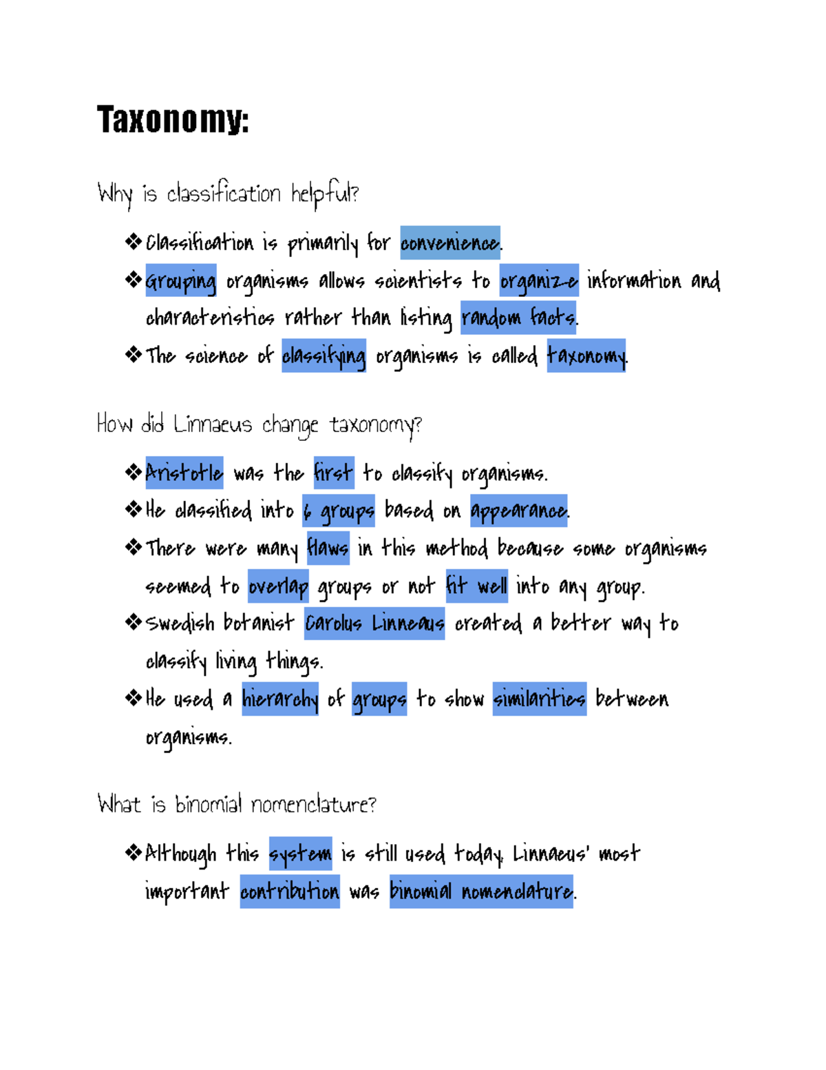 Taxonomy: Classifying Organisms Notes (C;assifying Organims 101) - Studocu