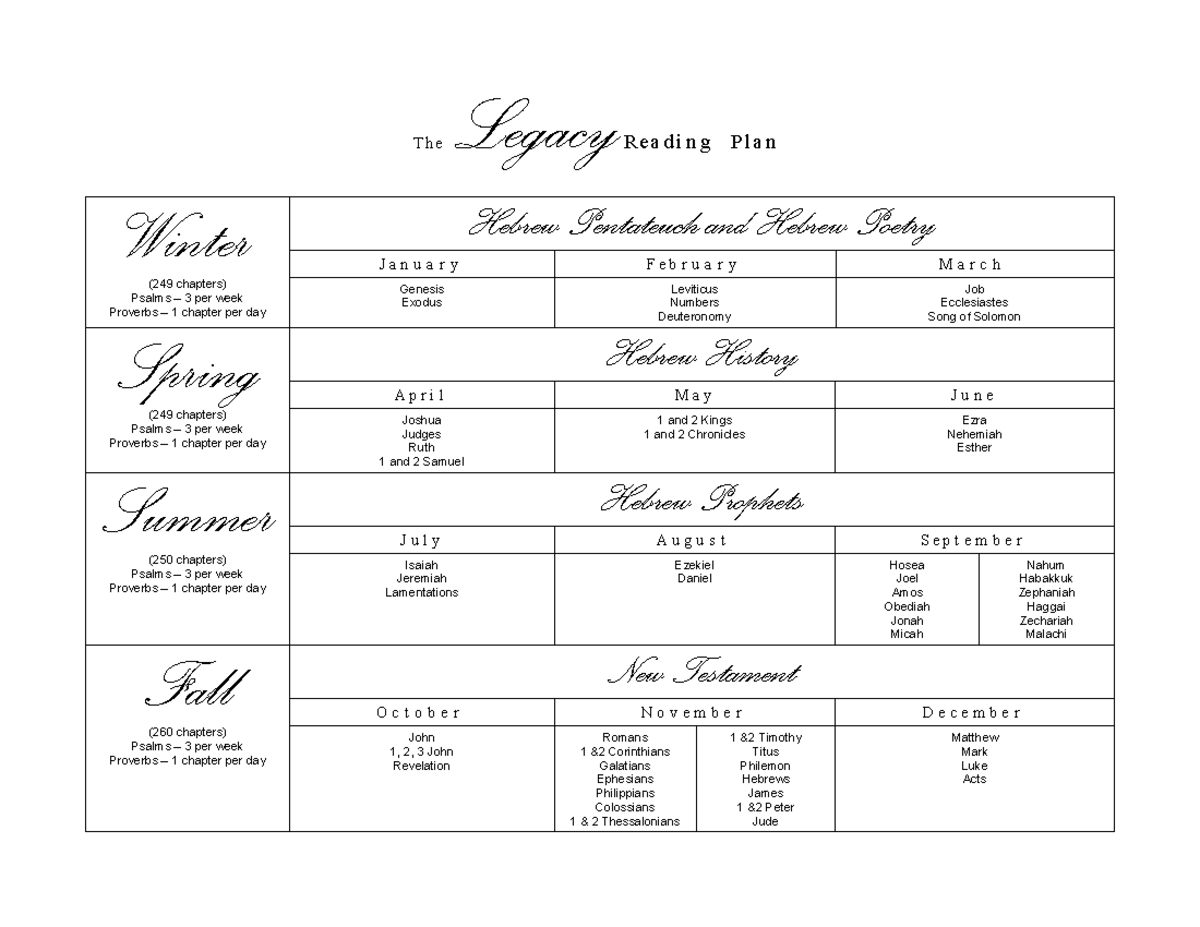 Legacy Reading PLAN - Th e Legacy Rea d i n g Pl a n Winter (249 ...