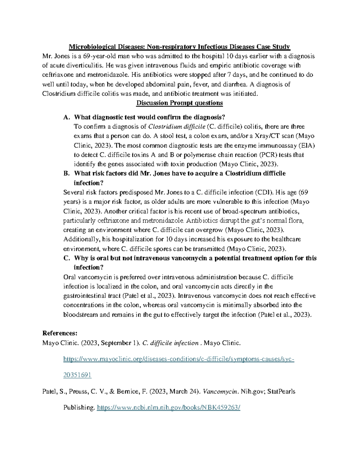Module 7 Case Study: Clostridium difficile Infection in Mr. Jones - Studocu
