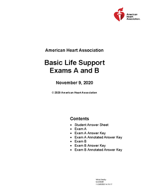 AHA BLS Exam A - BLS - Annotated Answer Key Basic Life Support Exam A ...