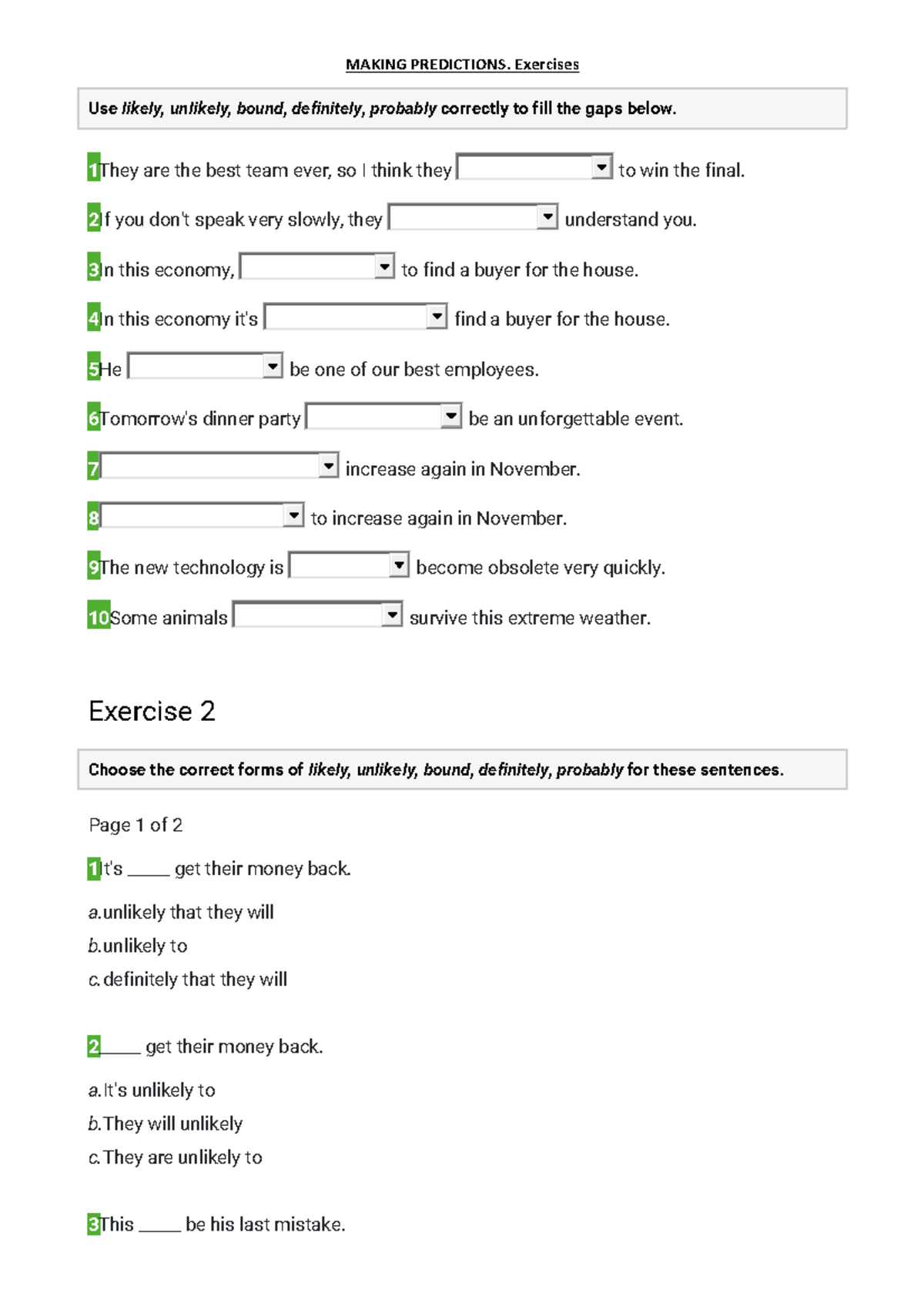 Making Predictions Exercise: Fill in the Gaps - Studocu