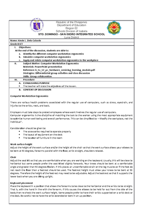 Lesson 7 DLP Grade 8 TLE-ICT ( Evaluate Hazard AND Risks) - School Grade Level 8 Teacher ...