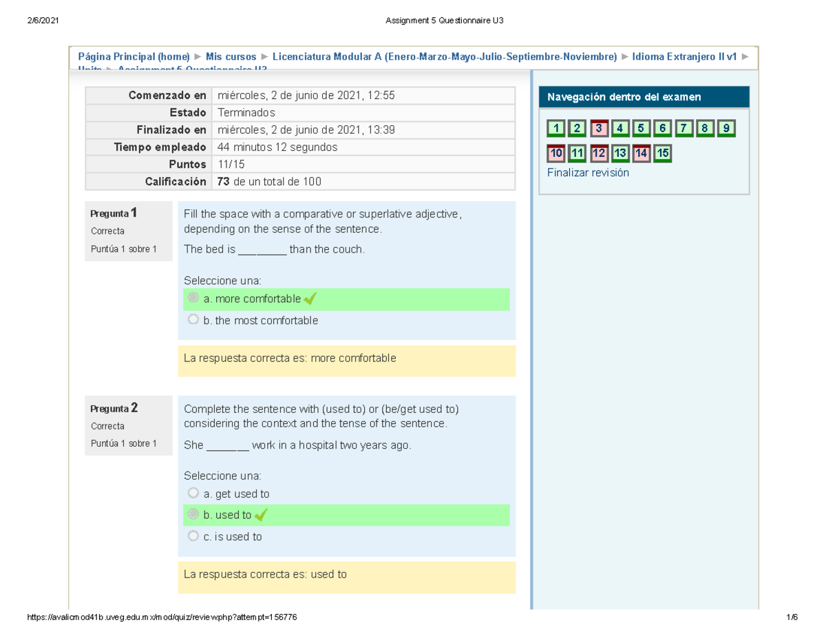 Assignment 5 Questionnaire U3 EXAMEN 2 UNIDAD 3 INGLES - Página ...