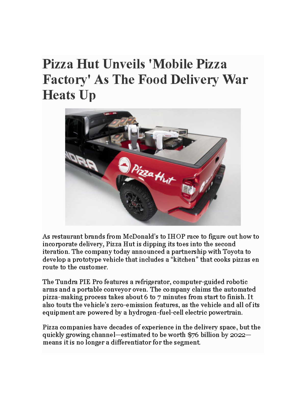 Pizza Hut Introduces New Delivery Prototype With Automated Kitchen ...