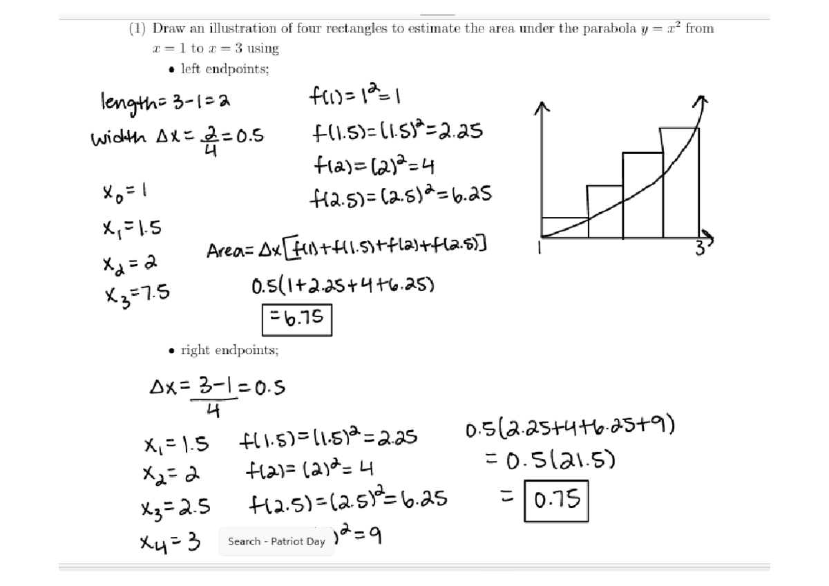 Area and Distance - MATH 150 - (1) Draw an illustration of four ...