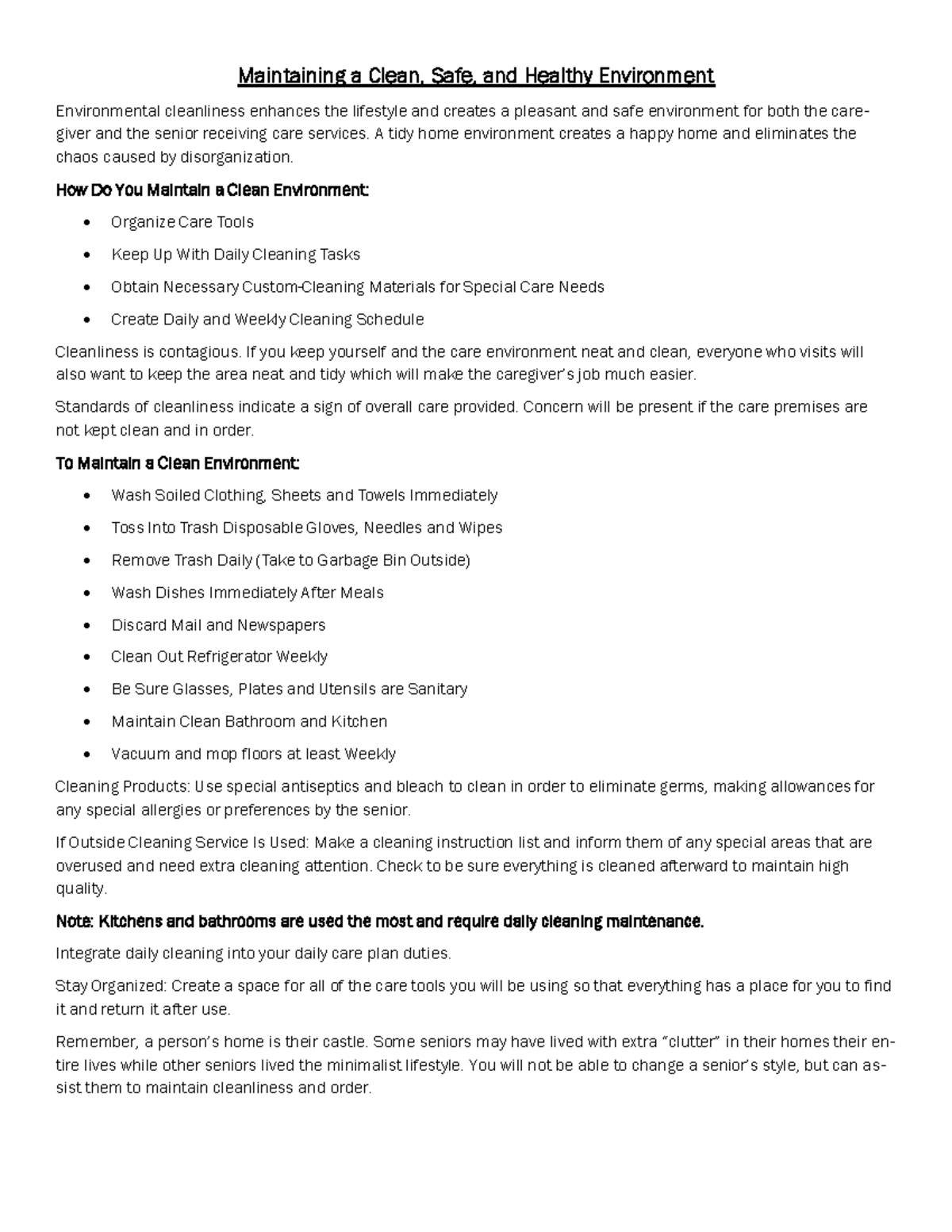 TLE 9 - Curriculum Guide - Maintaining a Clean, Safe, and Healthy ...