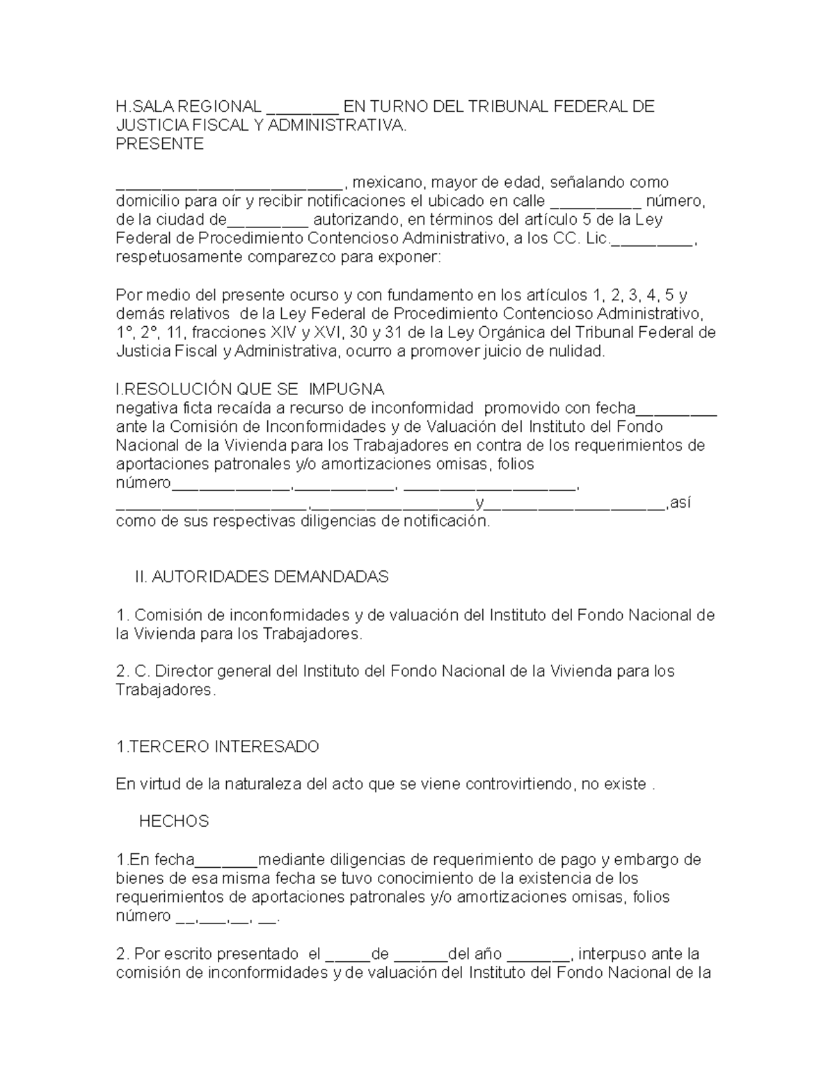 Formato de Demanda por Negativa Ficta en Juicio Contencioso ...