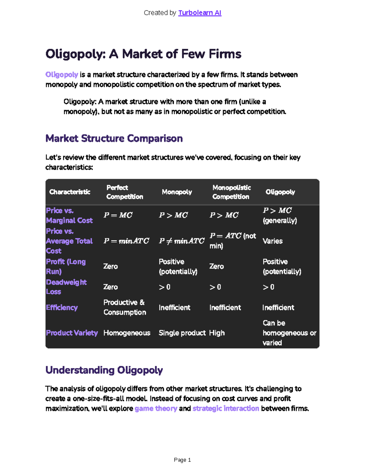 Oligopoly Market Structure Analysis: Key Characteristics & Game Theory ...