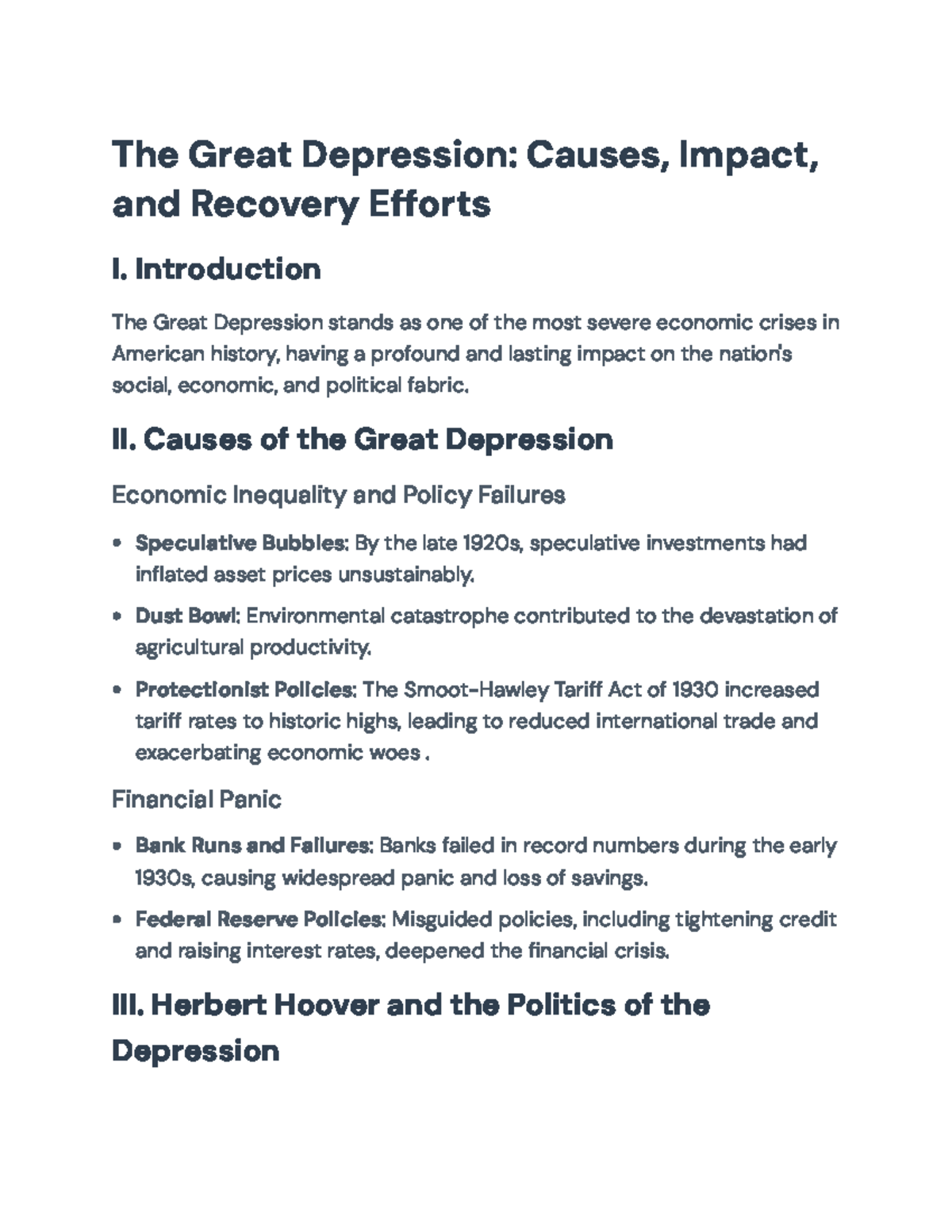 The Great Depression: Causes, Responses, and Impact - HIST 101 Final ...