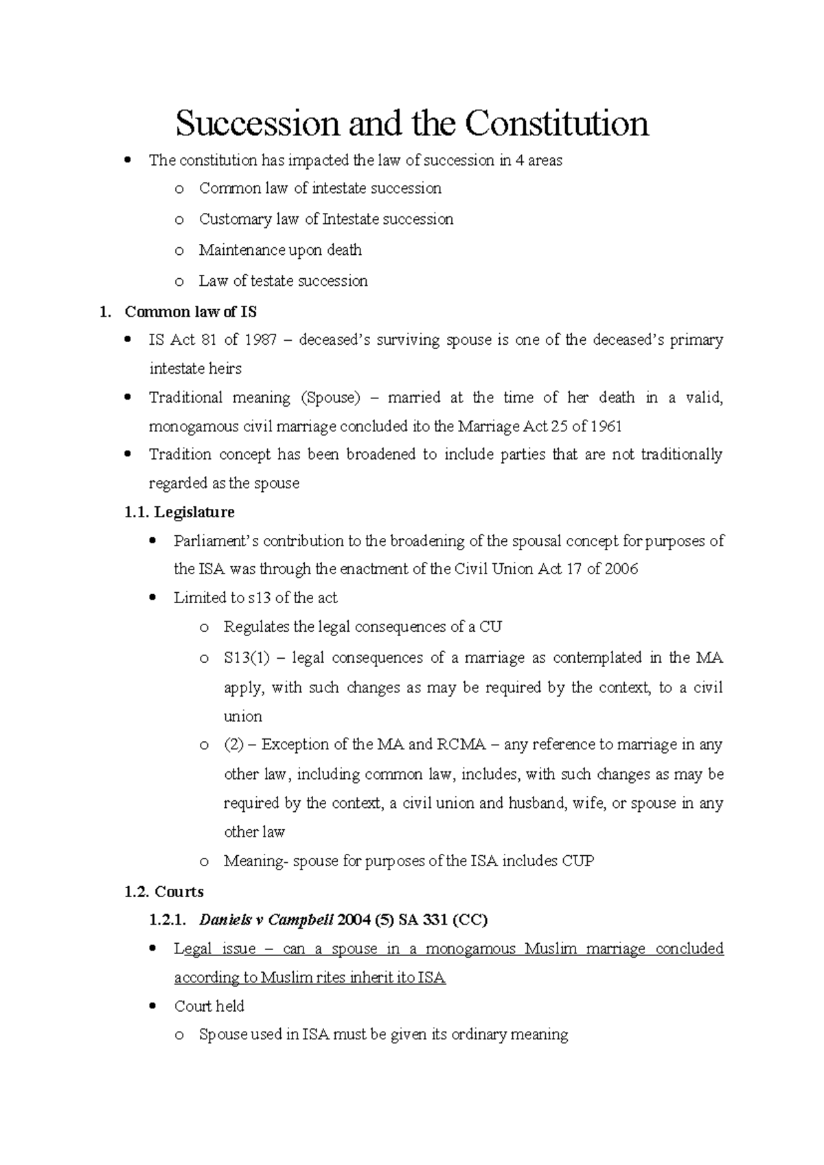 Succession Law and the Constitution: Key Insights (SUC Notes 2) - Studocu
