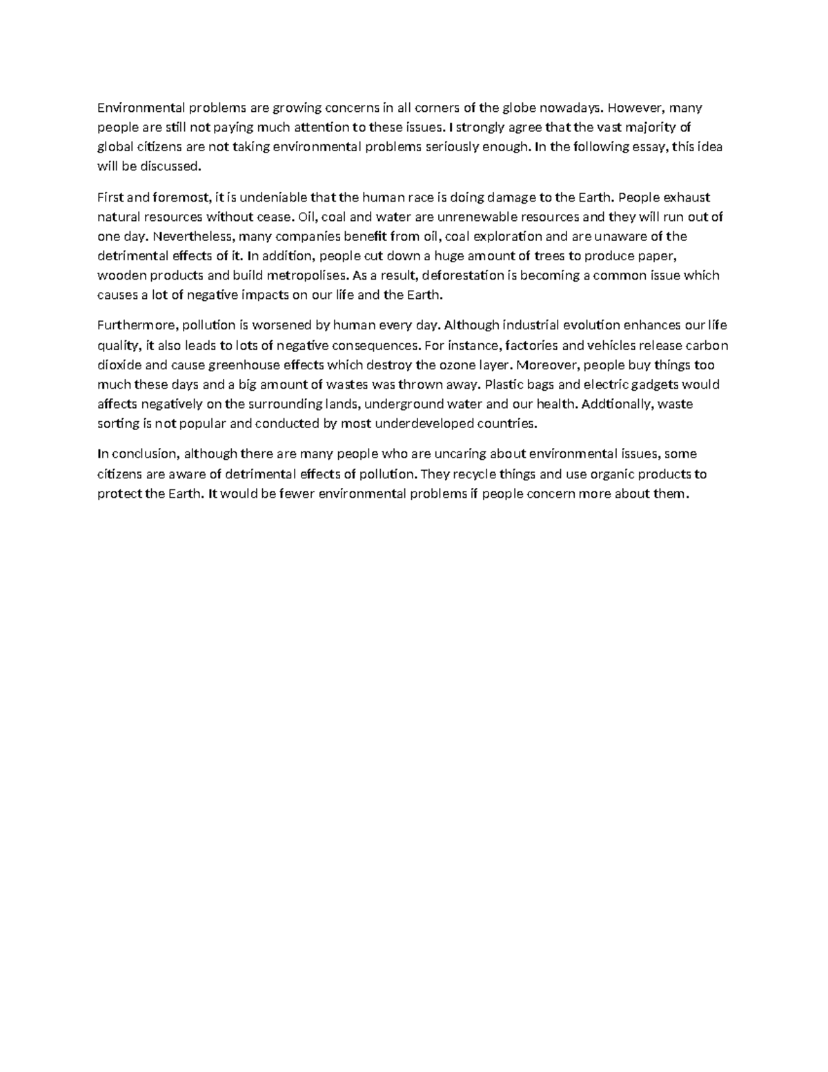 ENG 101 Essay: The Growing Concern of Environmental Issues - Studocu
