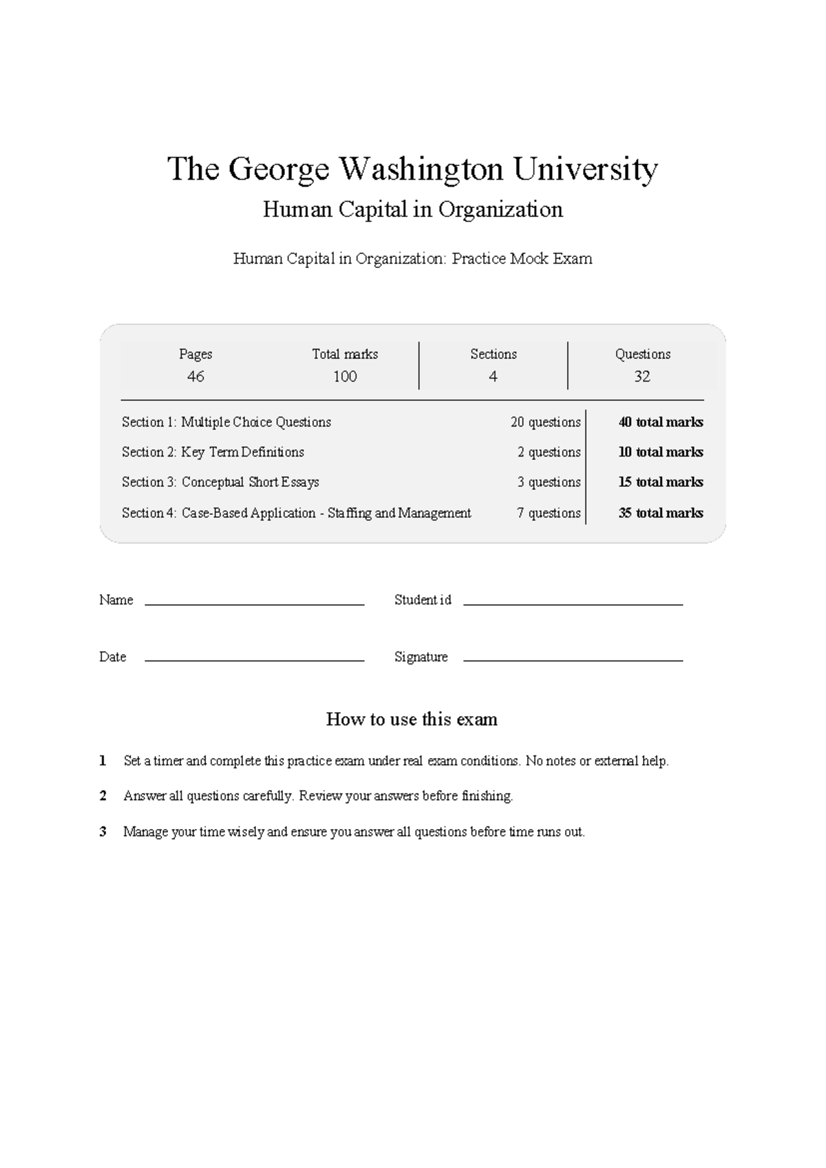 BADM 3103 Human Capital in Organization: Practice Mock Exam 2026 - Studocu