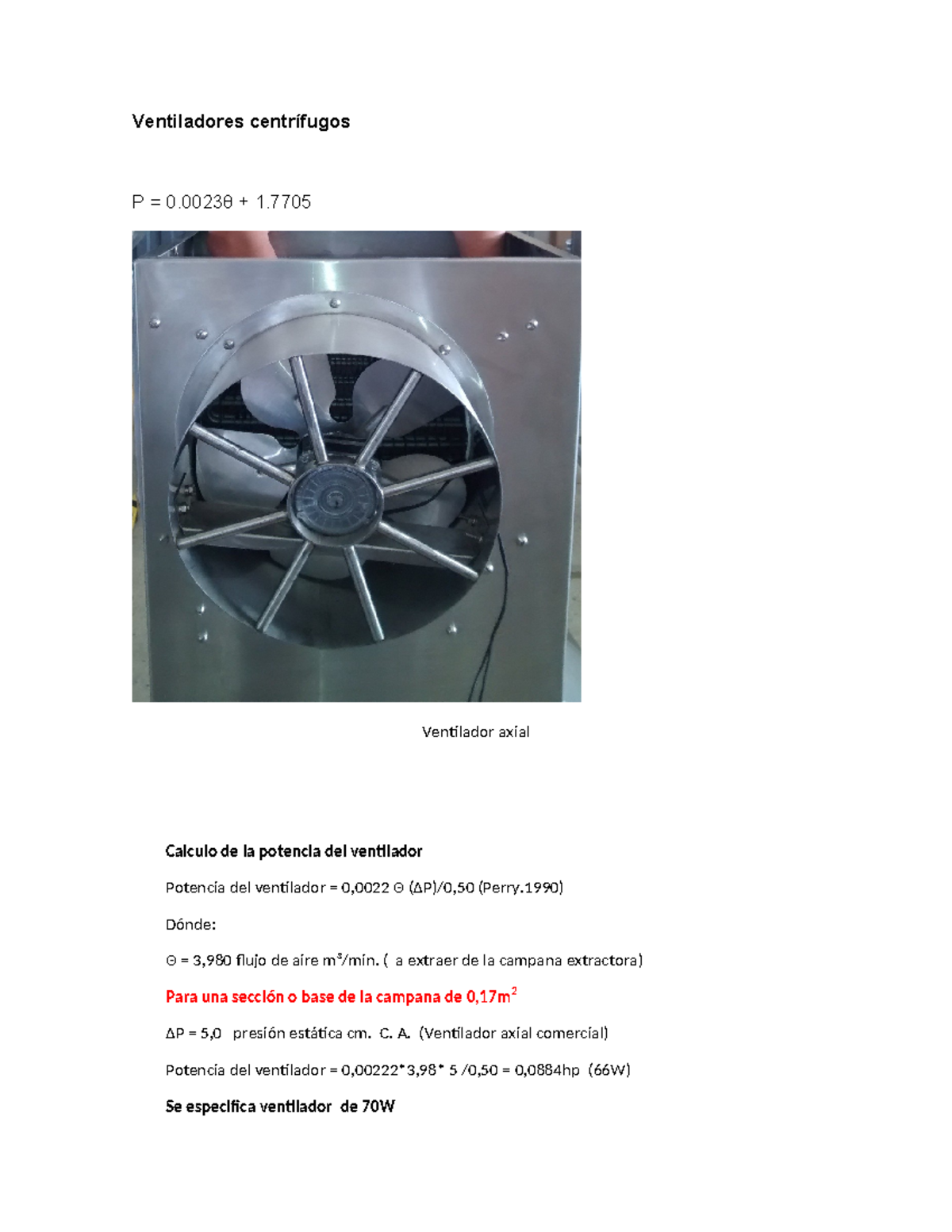 Cálculo de Potencia y Selección de Ventiladores Centrífugos - Studocu