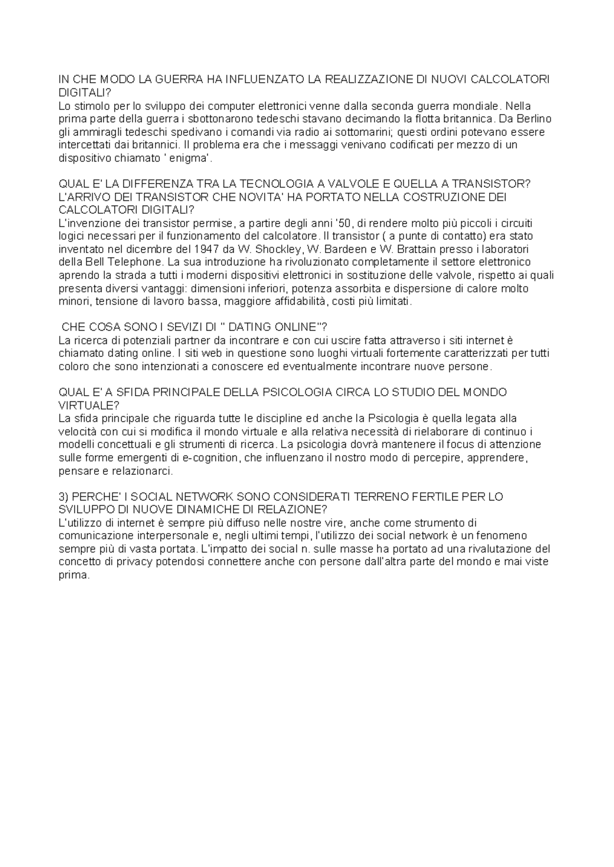 L'influenza della Guerra sui Calcolatori e le Nuove Tecnologie Digitali ...