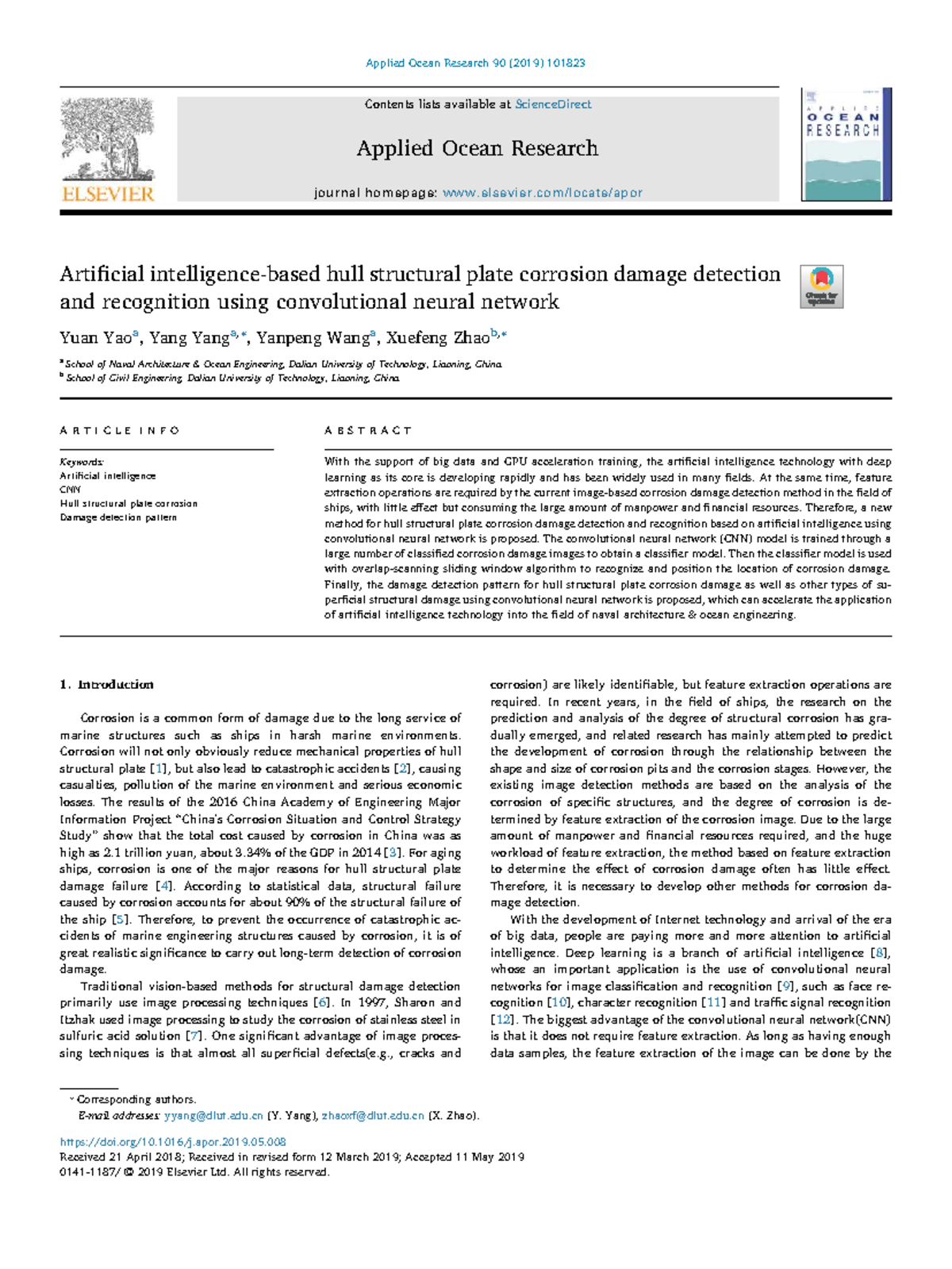 Applied Ocean Research 90: CNN-Based Corrosion Damage Detection in Hull ...