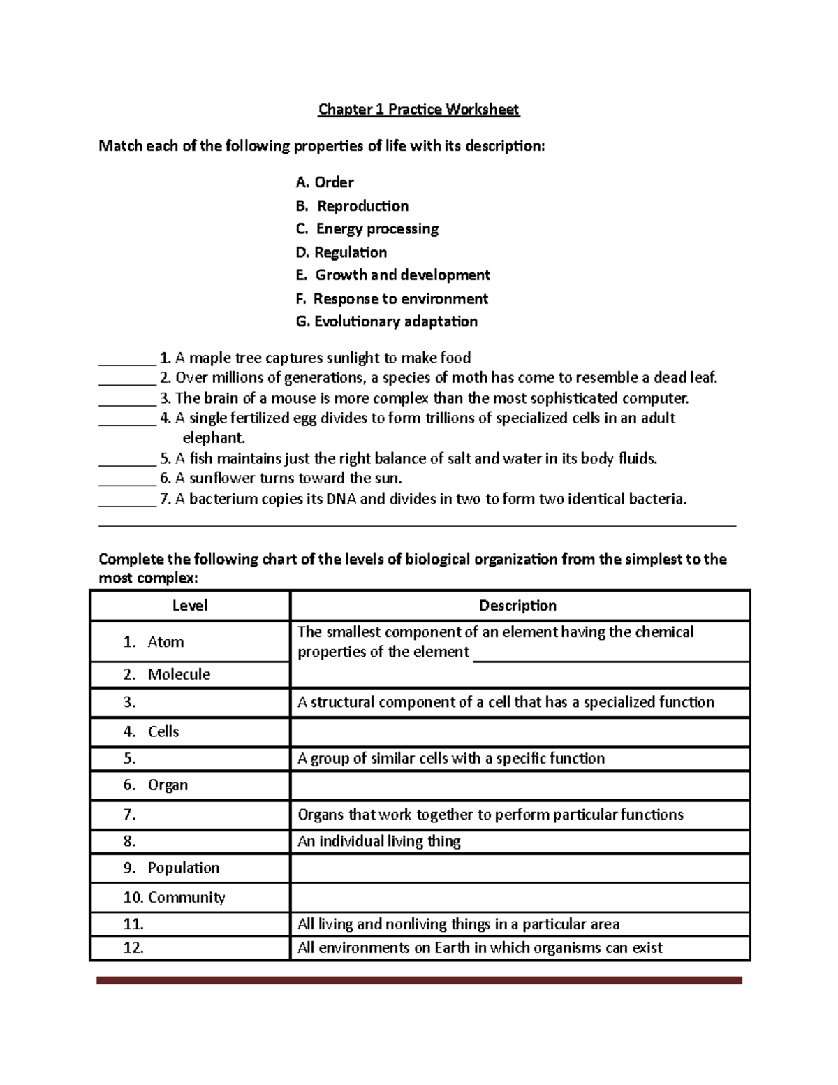 Chapter 1 Practice Worksheet for Intro. to Biology (Biology 101) - Studocu