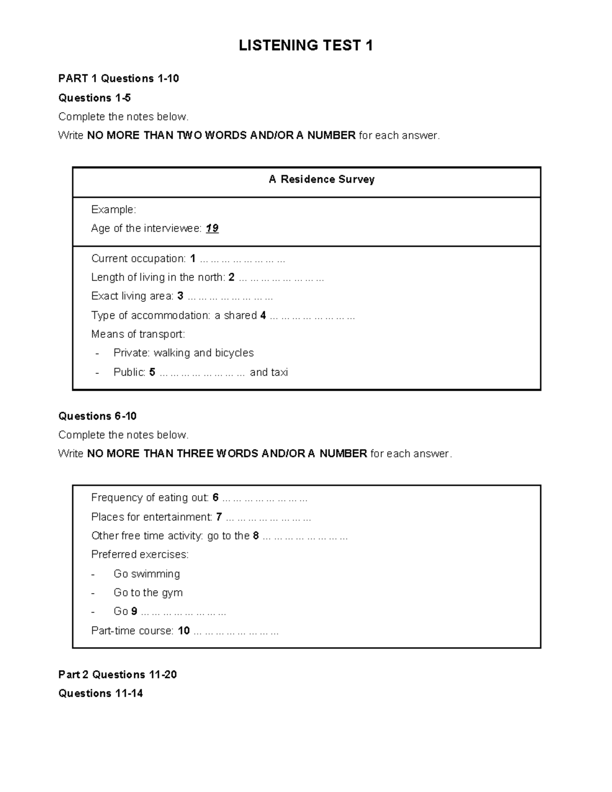 TEST 1 Listening - Part 1 to 4 Questions and Notes - Studocu