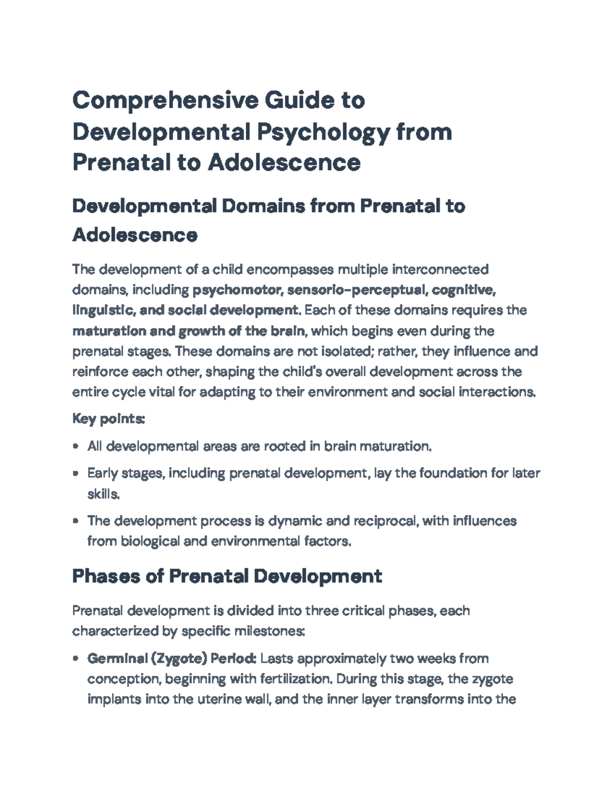 Comprehensive Guide to Developmental Psychology (PSY 101): Prenatal to ...