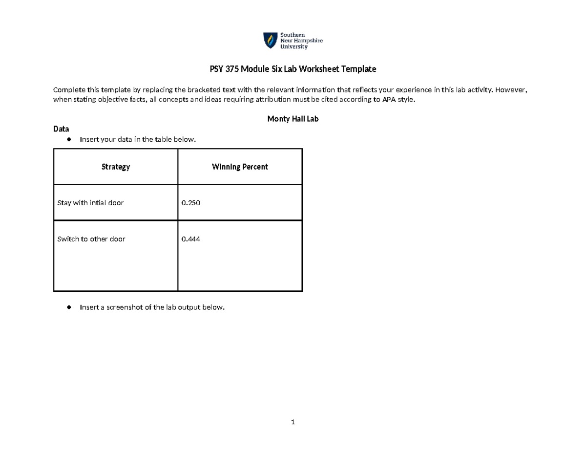 PSY 375 Module Six Lab Worksheet Template - PSY 375 Module Six Lab ...