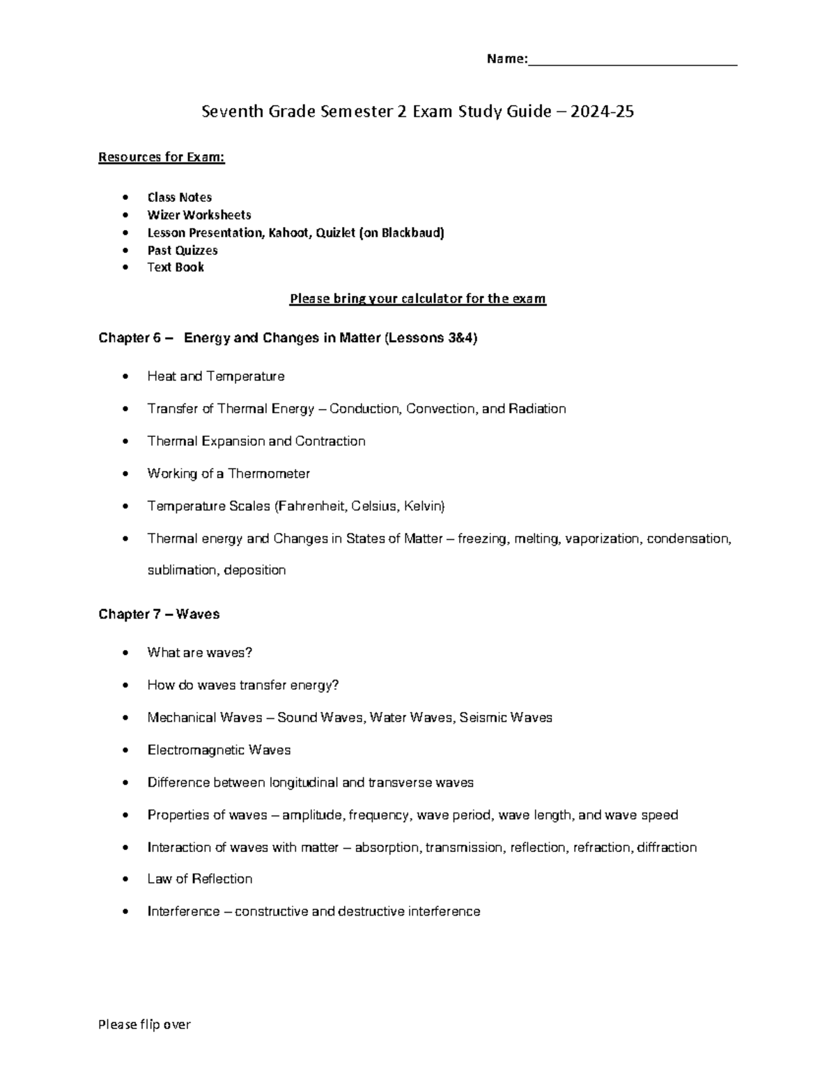 Seventh Grade Science S2 Exam Study Guide - Energy & Waves Concepts ...