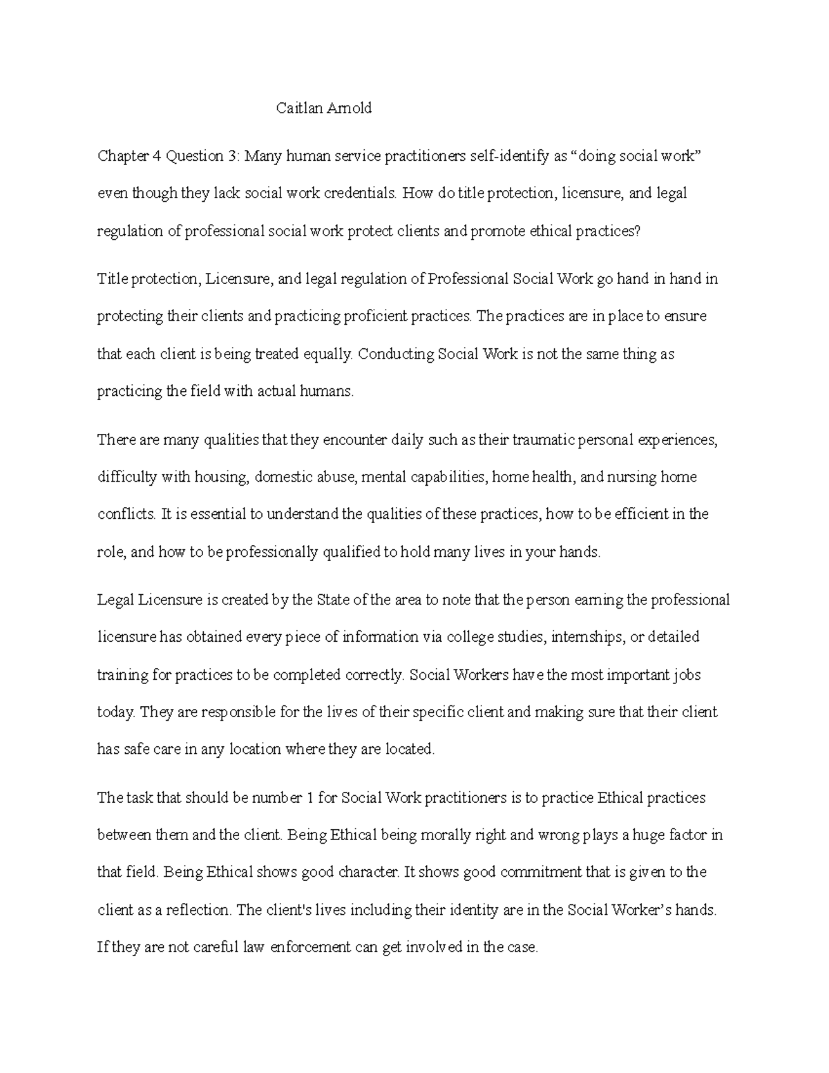 SWRK 301 - Ch 4 Journal: Legal Regulation and Ethics in Social Work ...
