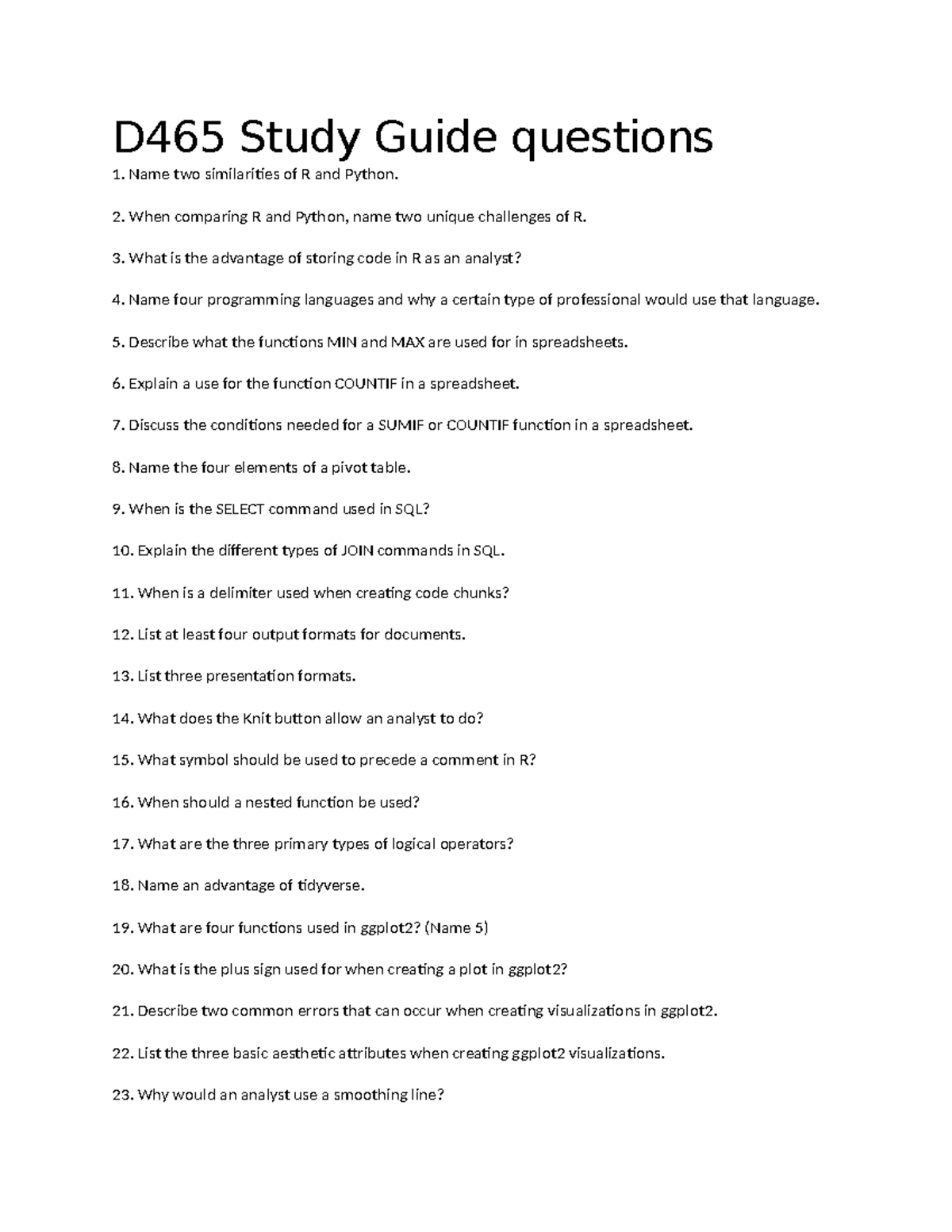 D465 Study Guide: Key Questions on R, Python, and SQL Functions - Studocu