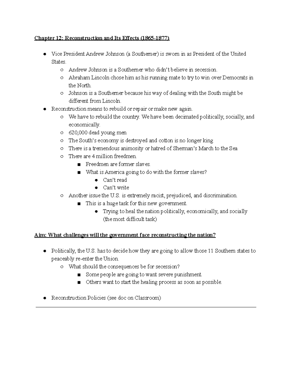 Copy of Chapter 12 Reconstruction and Its Effects (1865-1877) - Chapter ...