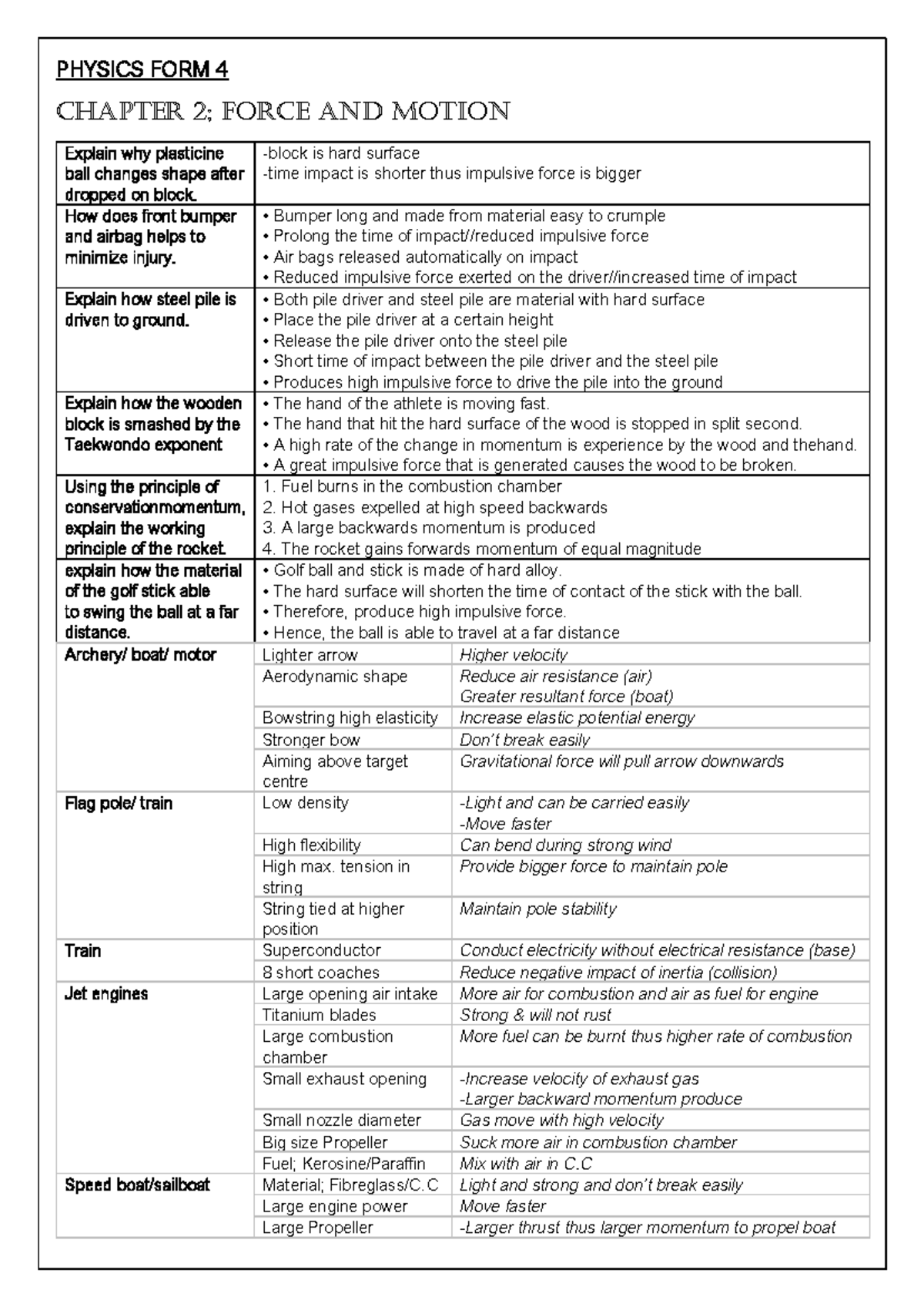 Physics Form 4: Force, Motion & Heat Concepts Overview - Studocu