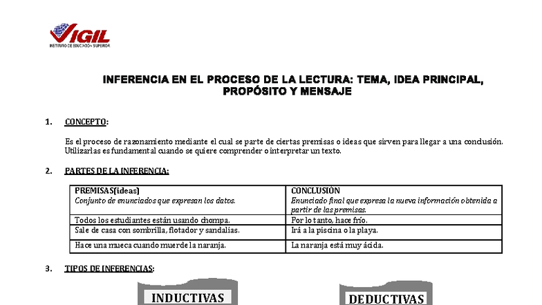 Inferencia, Tema e Idea Principal - R: Análisis y Ejemplos - Studocu
