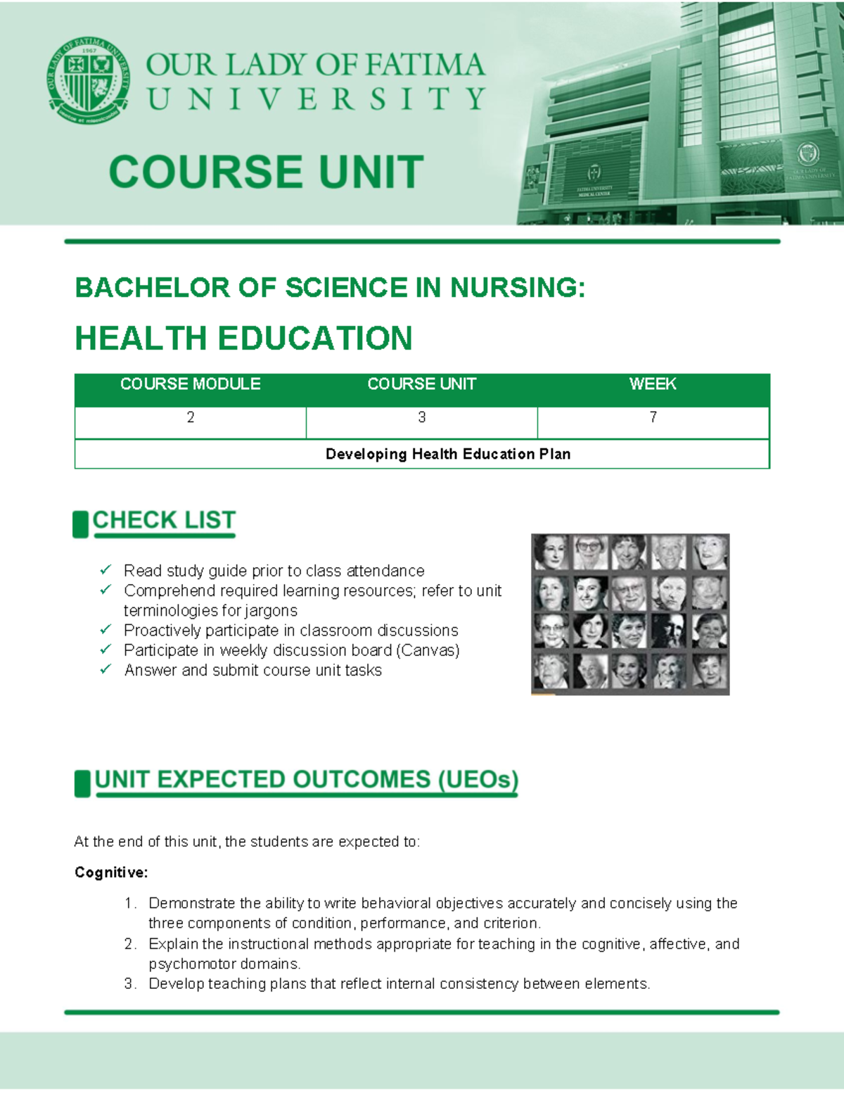BACHELOR OF SCIENCE IN NURSING: HEALTH EDUCATION COURSE MODULE WEEK 2 ...