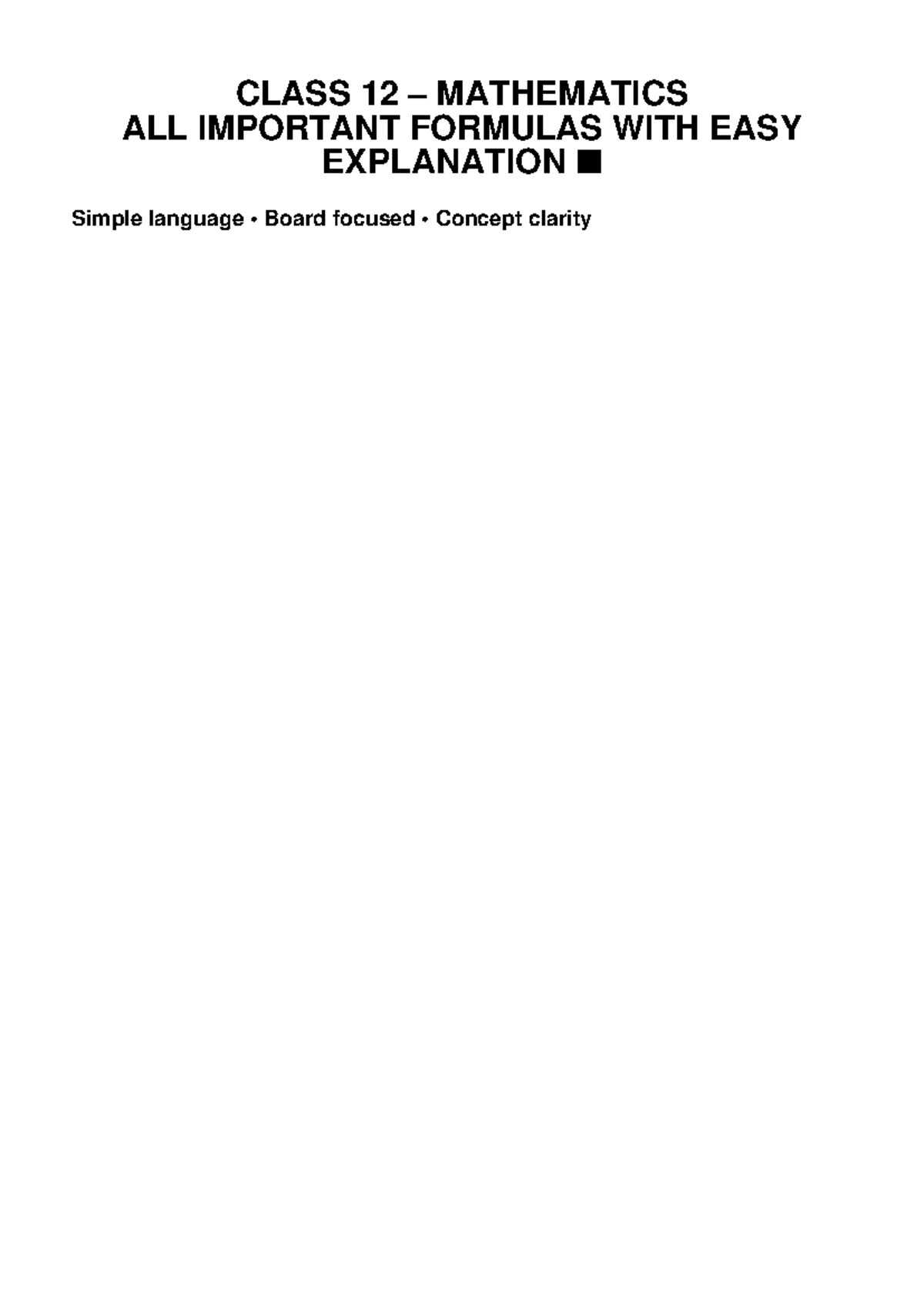 CLASS 12 MATHS FINAL EXAM ALL IMPORTANT FORMULAS EXPLAINED - Studocu