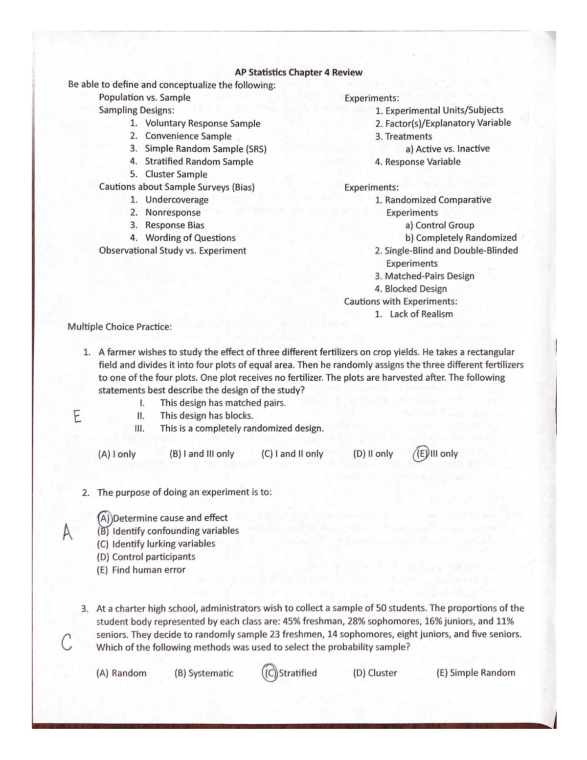 Chapter-4-review-answer-key - AP Statistics Chapter 4 Review Be able to ...