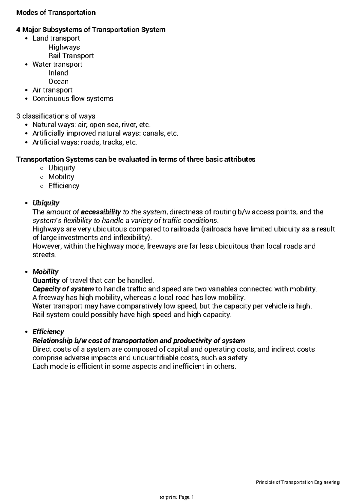 Modes of Transportation: An Overview of Systems and Classifications - Studocu