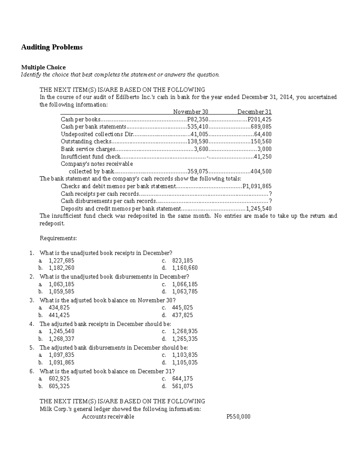 Auditing Problems - Course Code: ACCT 301 - Practice Questions - Studocu