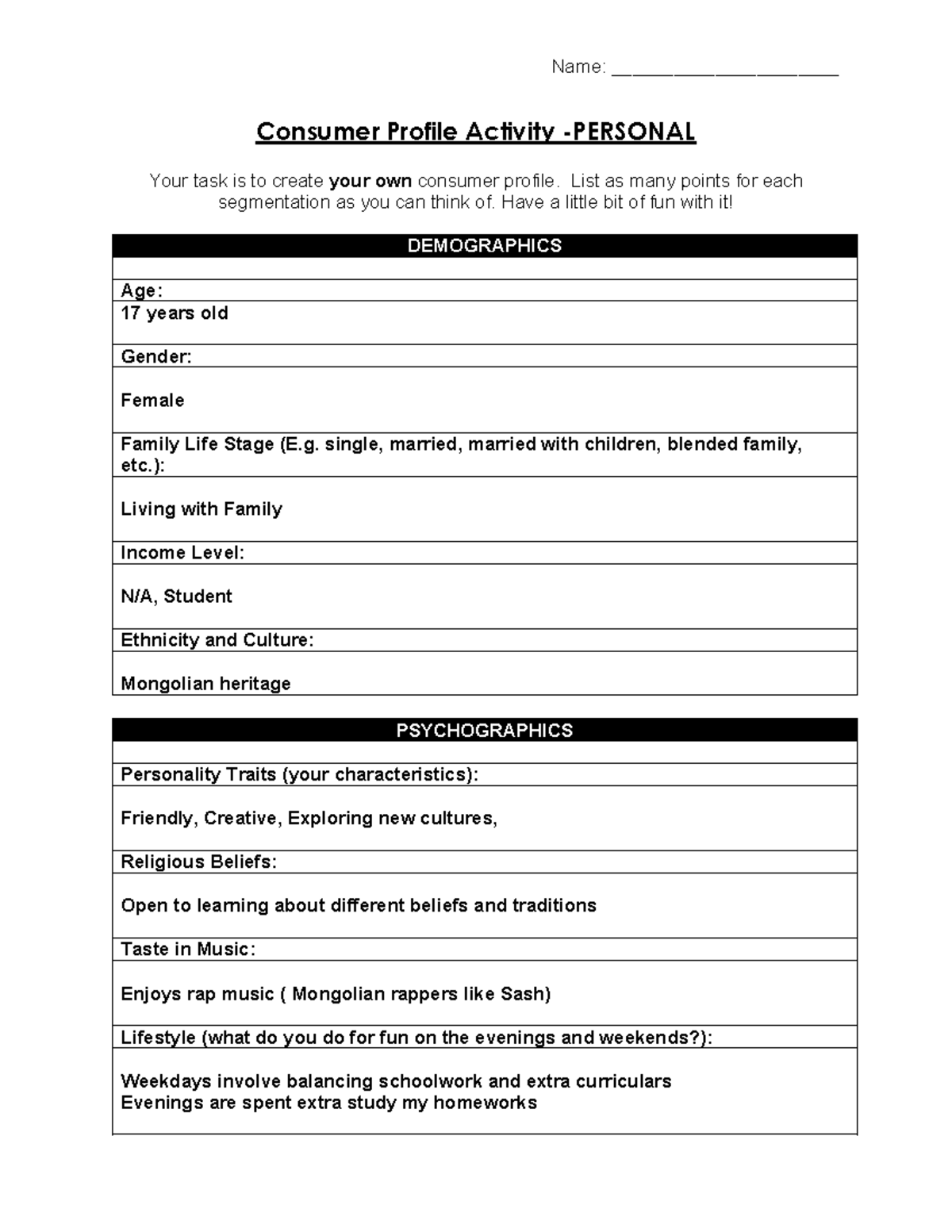 5. Consumer Profile Activity - Personal Insights and Segmentation - Studocu