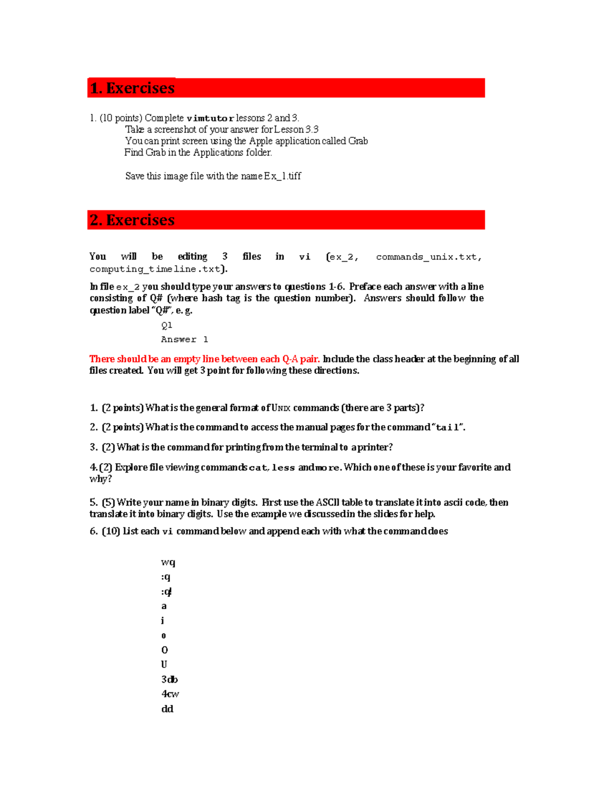 Introduction to Computing, Homeworks 1 - 4, Questions and Answers ...